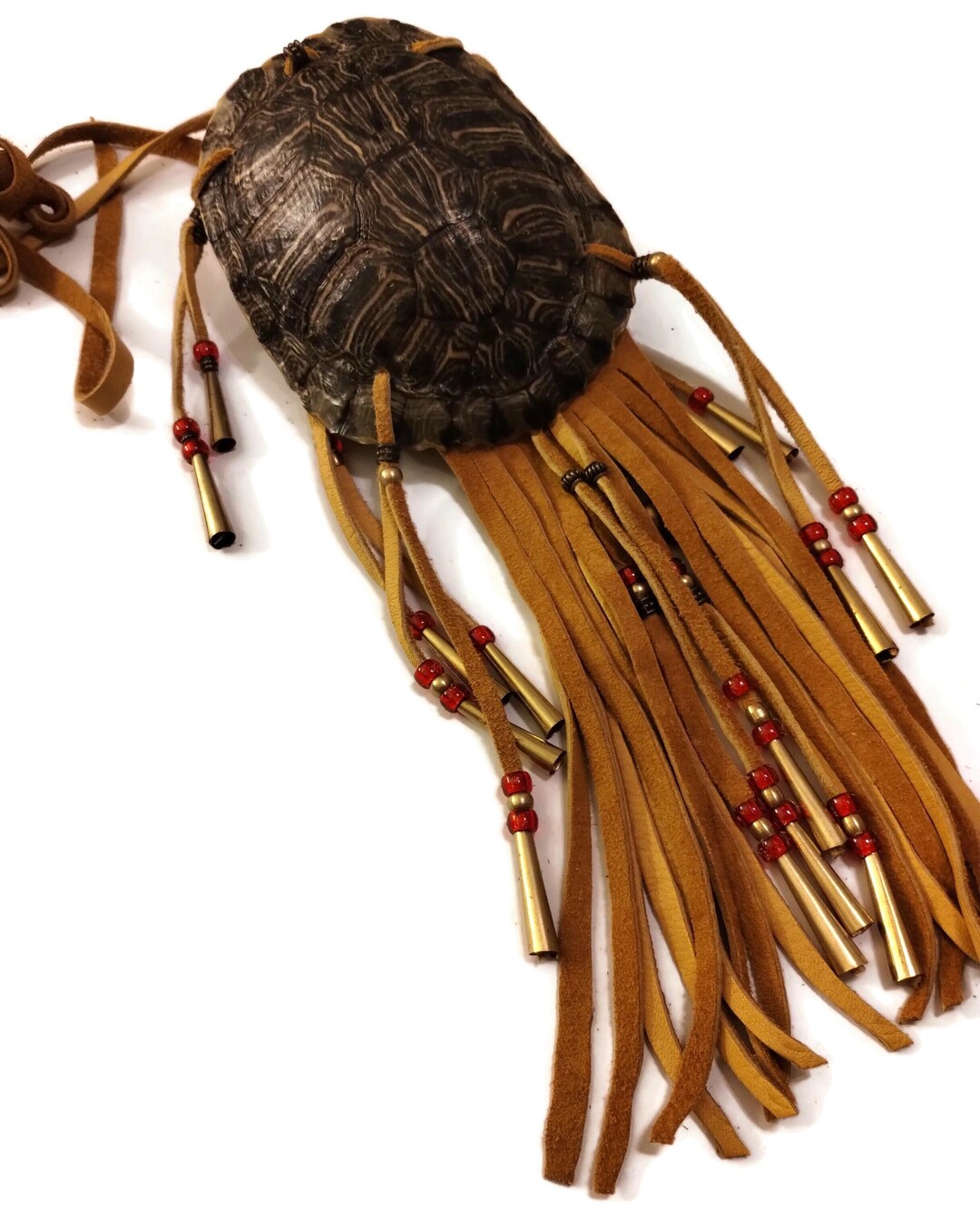 3 1/2 X 4 1/2 Red Ear Turtle Shell Medicine Bag. Gold Leather ...