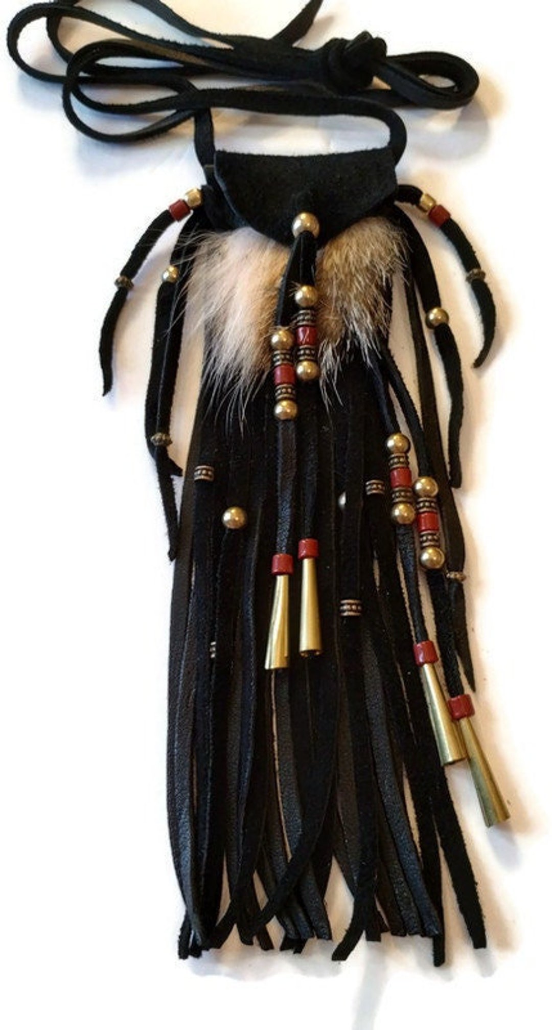 Coyote Neck Bag/necklace/black Deerskin Suede Out/coyote Fur/medicine ...