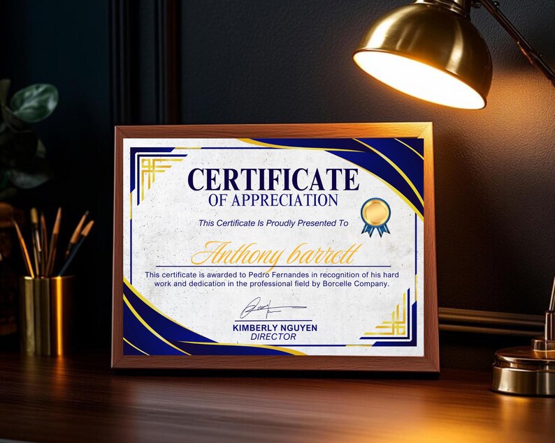 Blue Yellow White Certificate, Luxury Appreciation Award, Recognition ...