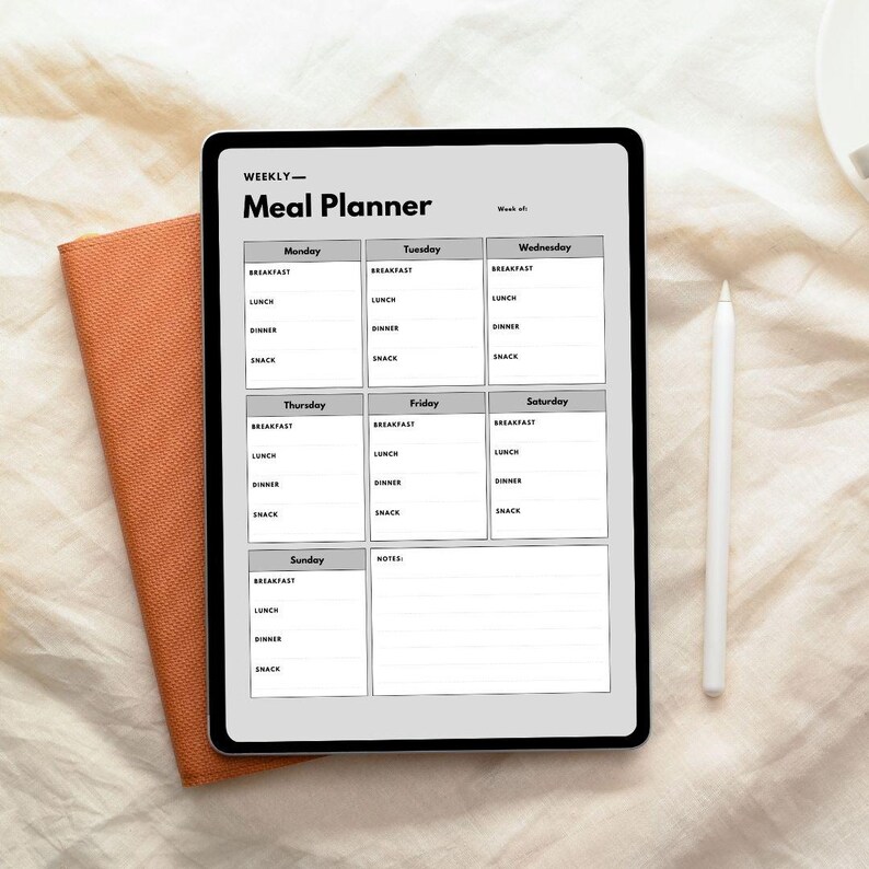 Minimalist White and Arch Meal Planner, Daily Weekly Monthly Organizer ...