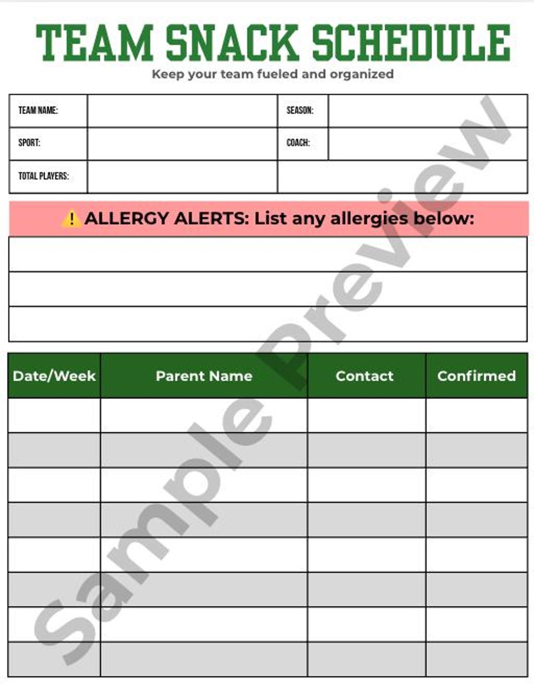 Team Snack Schedule Template | Editable Canva | Sports Sign up Sheet ...