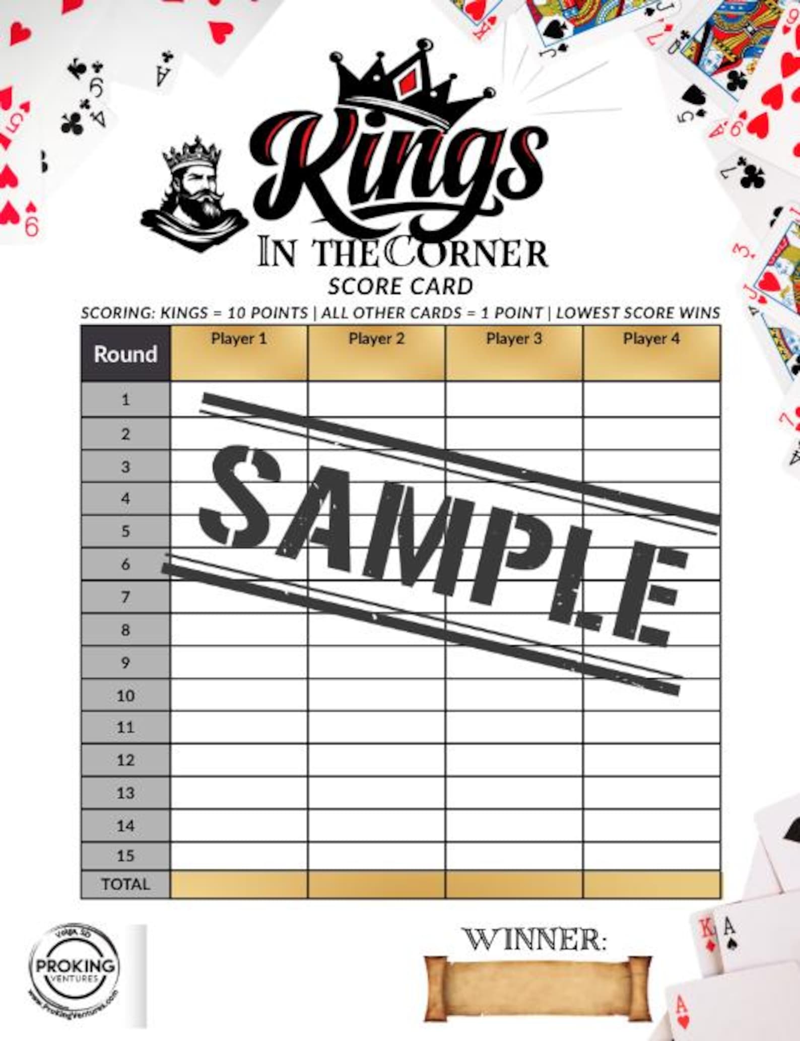 Kings in the Corner Score Sheet | Printable Tracker PDF | Family Game ...