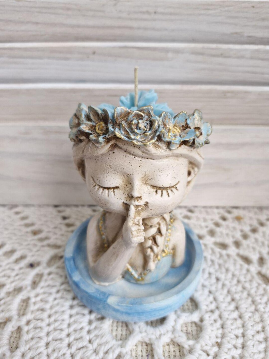 Candle in Gypsum Pots Gypsum Girl Gypsum Art Home Decor Handmade Gift ...