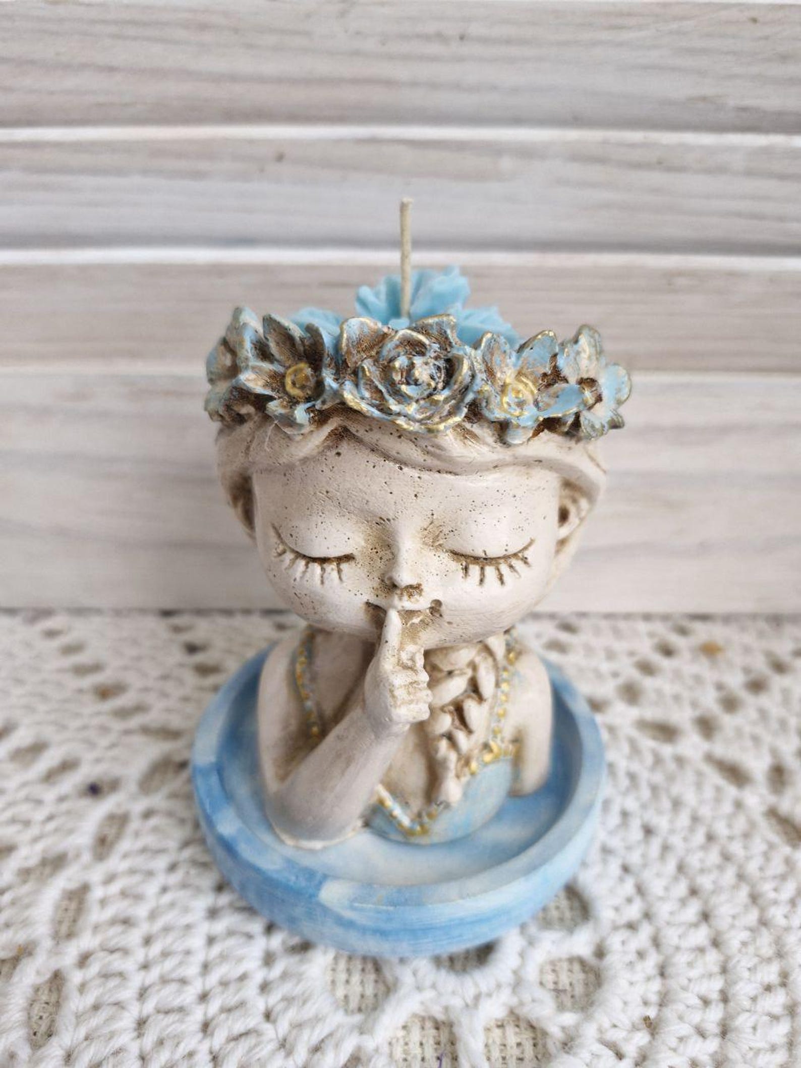Candle in Gypsum Pots Gypsum Girl Gypsum Art Home Decor Handmade Gift ...