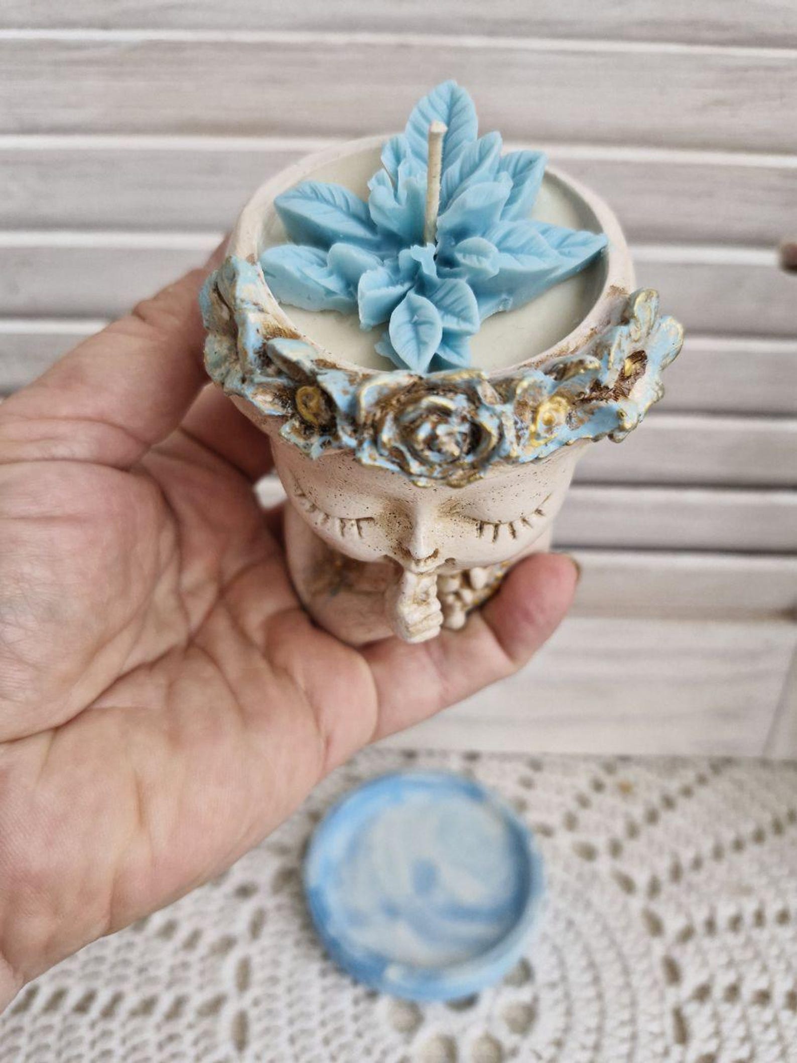 Candle in Gypsum Pots Gypsum Girl Gypsum Art Home Decor Handmade Gift ...