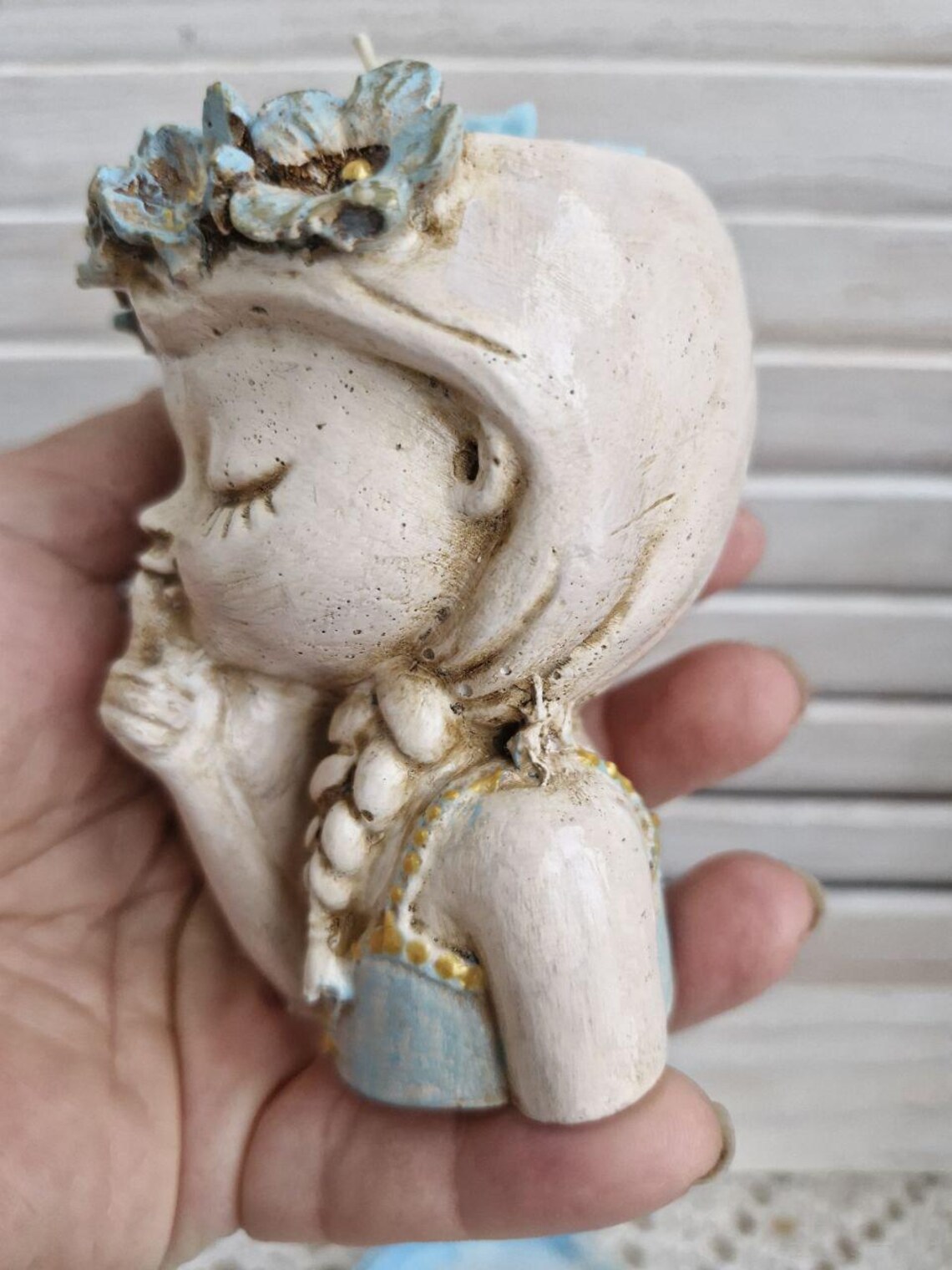 Candle in Gypsum Pots Gypsum Girl Gypsum Art Home Decor Handmade Gift ...