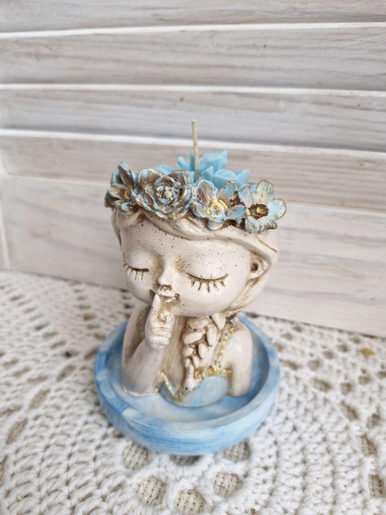 Candle in Gypsum Pots Gypsum Girl Gypsum Art Home Decor Handmade Gift ...