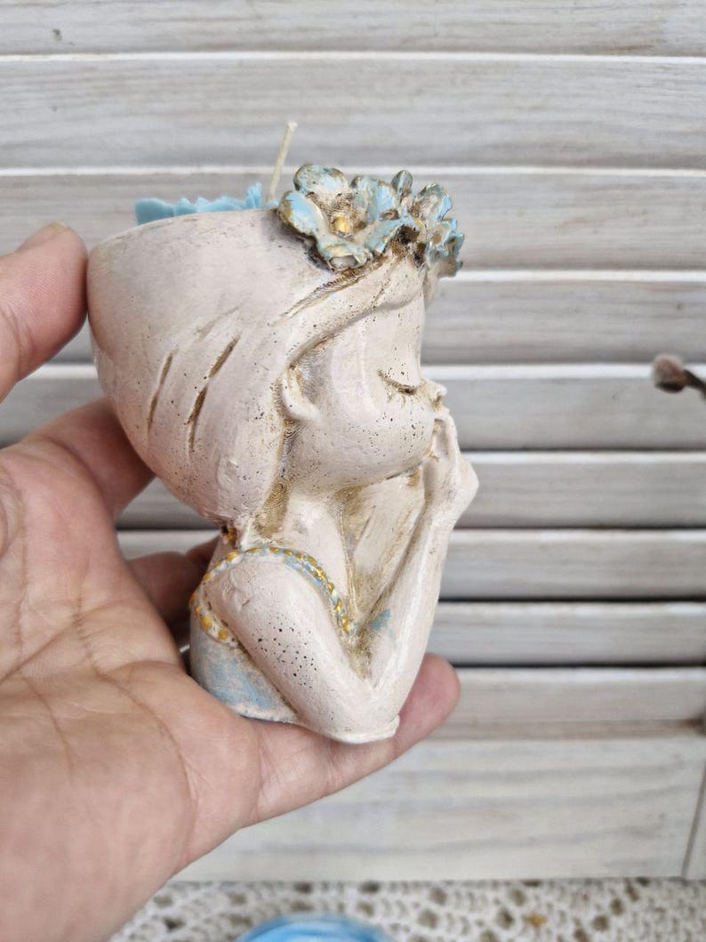 Candle in Gypsum Pots Gypsum Girl Gypsum Art Home Decor Handmade Gift ...