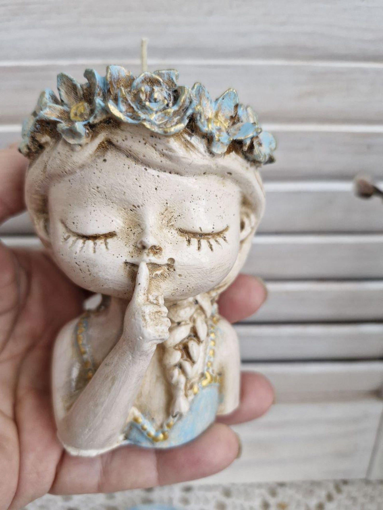 Candle in Gypsum Pots Gypsum Girl Gypsum Art Home Decor Handmade Gift ...