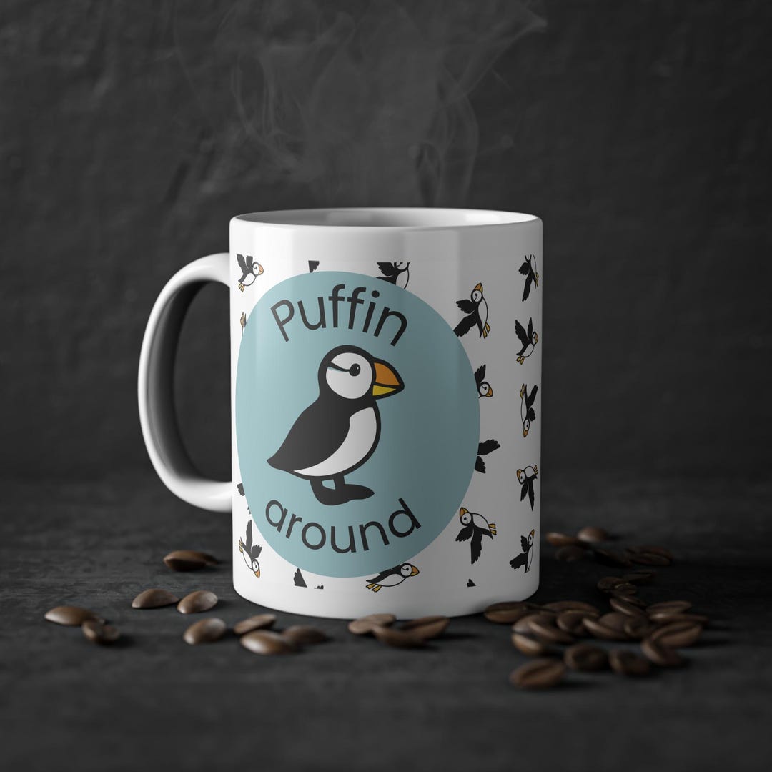 Cute Puffin Design Mug, Nautical Coffee Cup, Bird Lover Gift, Fun ...
