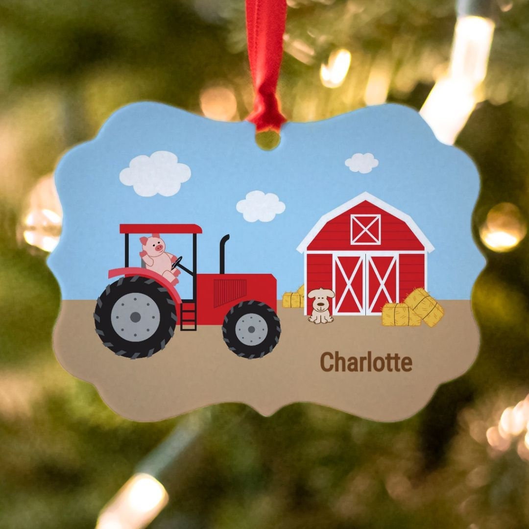 Personalized Tractor With Pig Farming Christmas Ornament - Choose Red ...