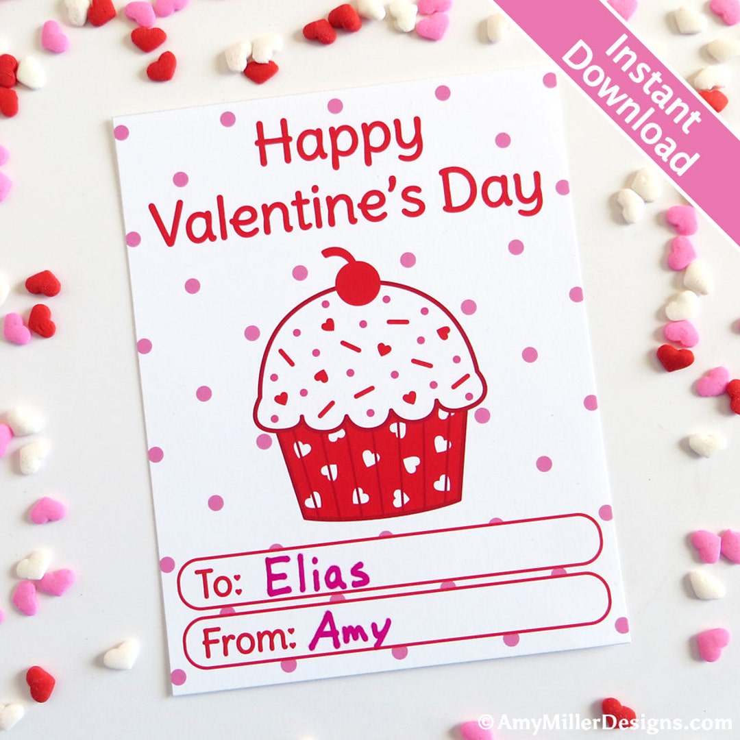 Printable Valentines Day Cards in Cupcake Design - Classroom Valentines ...