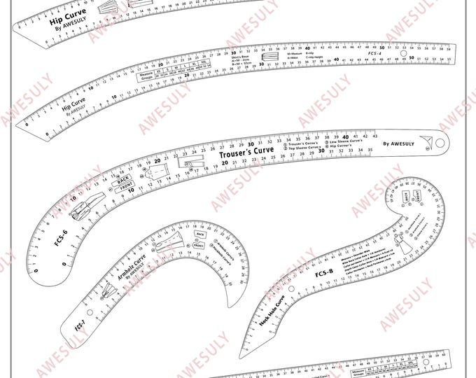 Curved Ruler Set for Fashion Design: Digital/printable Pattern Making ...