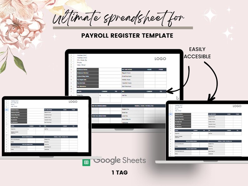 Payroll Register Template, Digital Download, Editable Spreadsheet, Easy ...