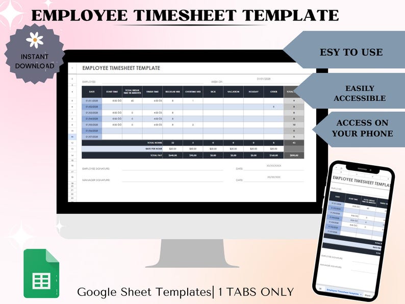 Employee Timesheet Template Editable Spreadsheet for Google Sheets ...