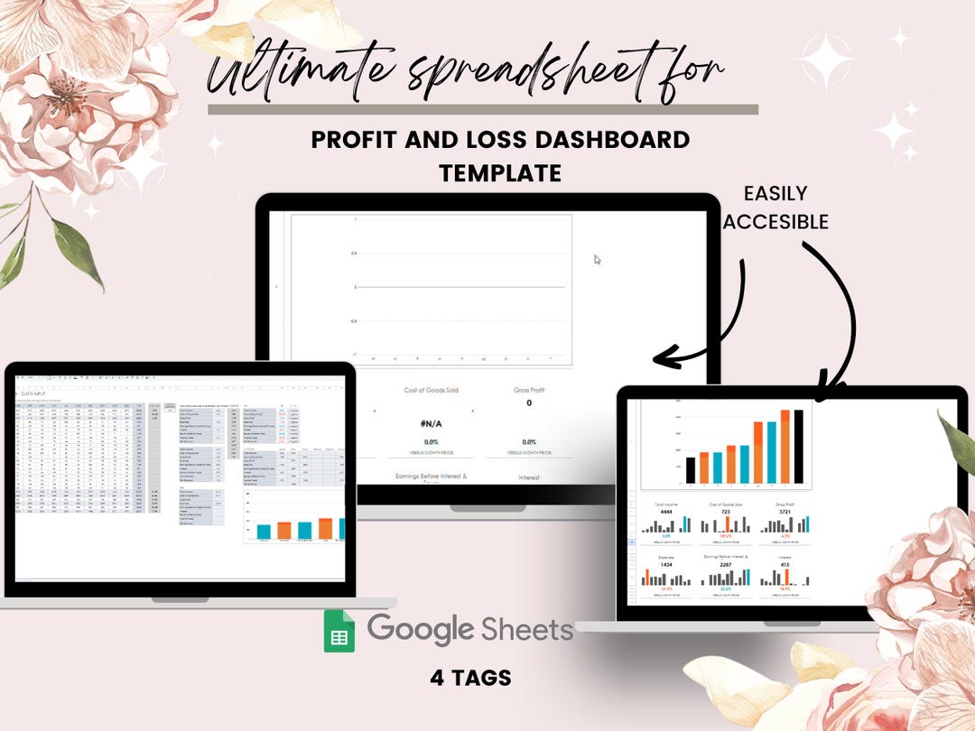 Profit and Loss Dashboard Template, Digital Download, Editable Spreadsheet, Easy to Use, Google ...