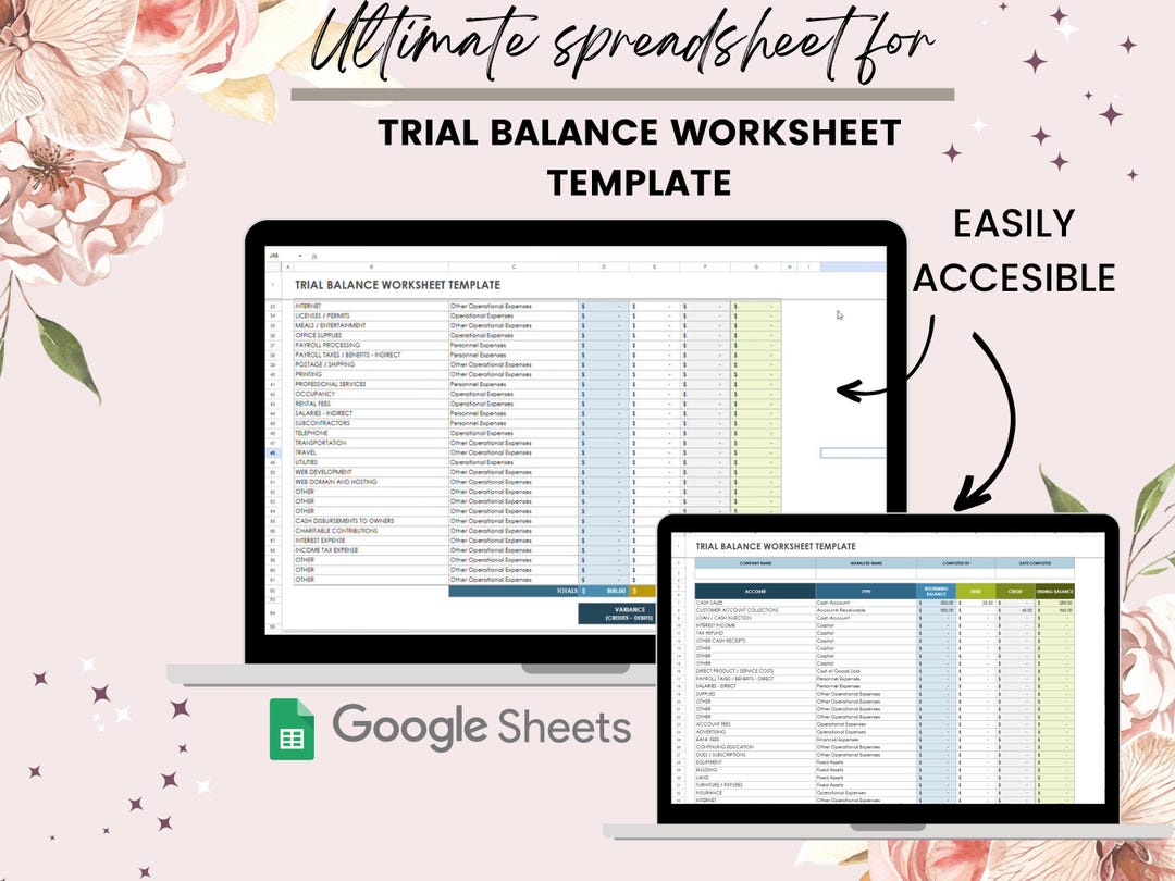 Trial Balance Worksheet Template, Digital Download, Editable ...