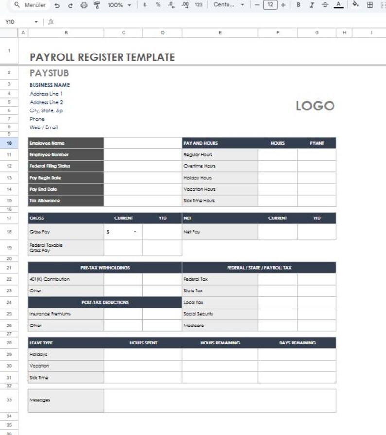 Payroll Register Template, Digital Download, Editable Spreadsheet, Easy to Use, Google Sheets - Etsy