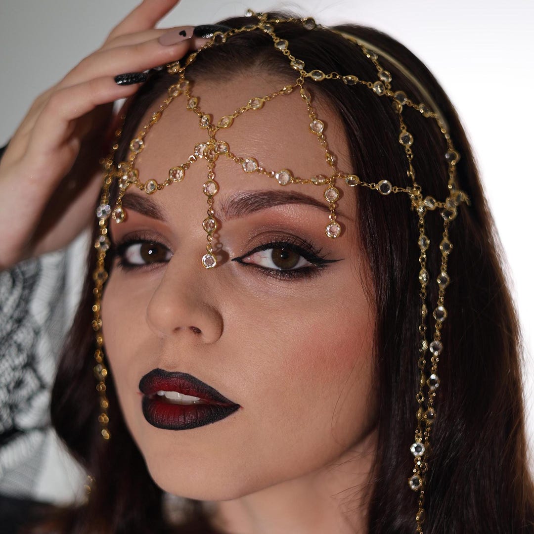 Crystal Chainmail Headpiece, Gothic Halloween Head Chain, Dramatic ...