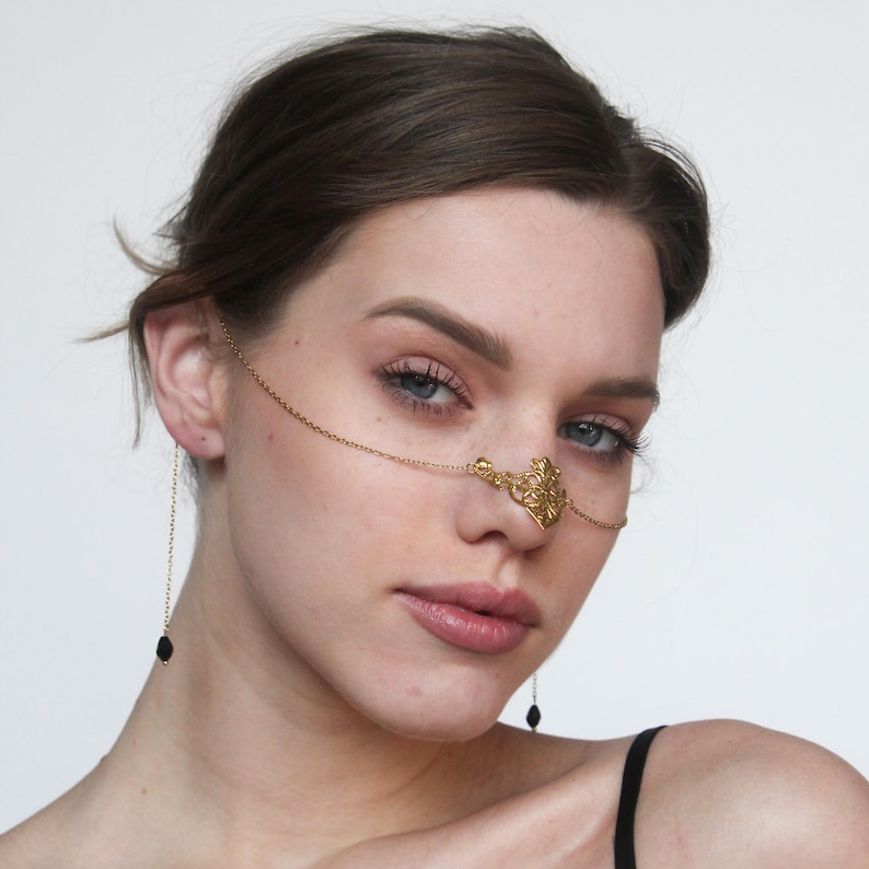 Boho Triangle Nose Chain With Draped Chains, Festival Face Jewelry ...