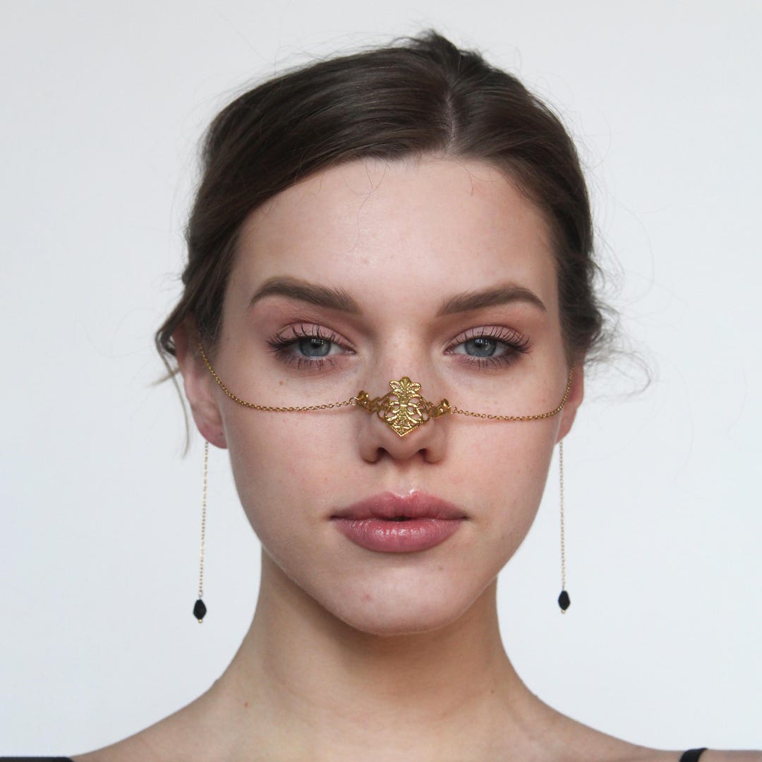 Boho Nose Accessory With Ear Chains, Festival Nose to Ear Jewelry ...