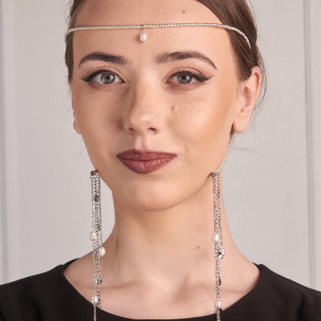 Draping Chain Face Jewelry With Freshwater Pearls, Minimalist Headpiece ...