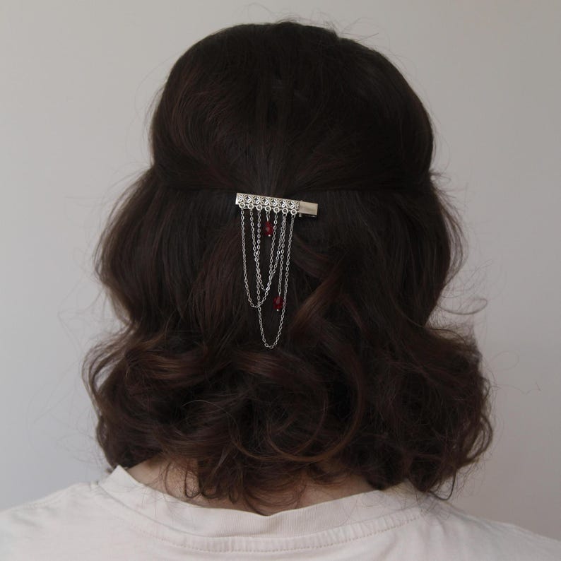Boho Flower Hair Clip With Chains, Fairycore Floral Hairpiece ...