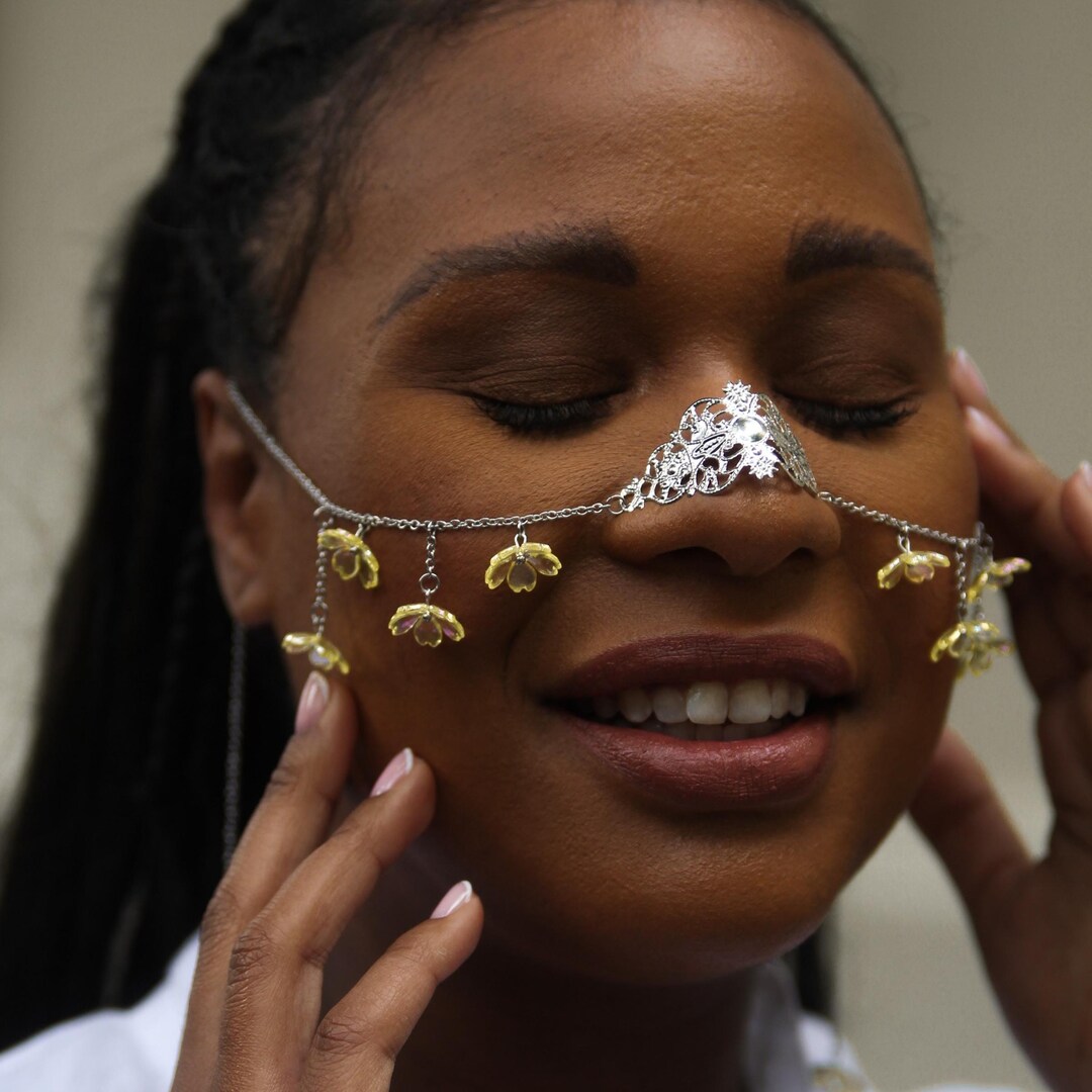 Floral Nose Chain Face Jewelry, Ethereal Festival Headpiece, Enchanting ...