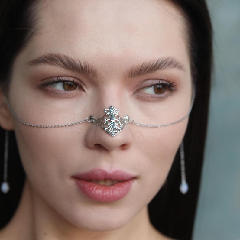 Gothic Face Chain, Baroque Nose Chain Jewelry, Fantasy Statement Face ...