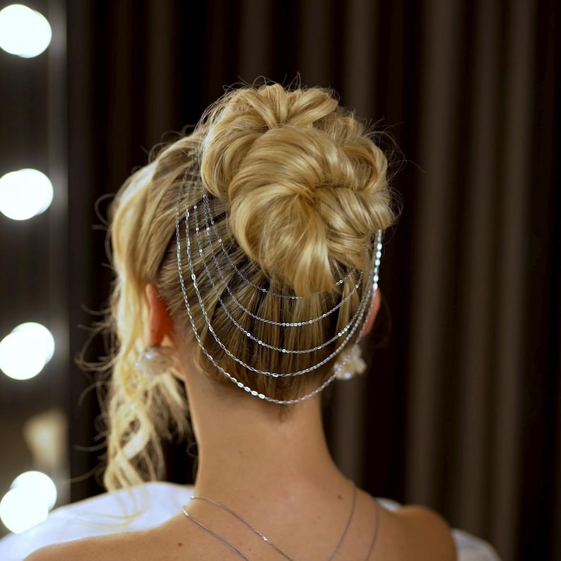 Hair Chain With Clips, Stainless Steel Waterfall Jewelry, Long Draping ...