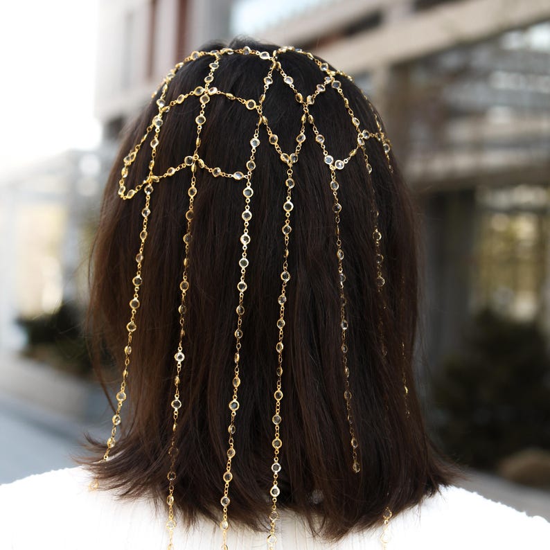 Chainmail Headpiece With Crystals, Festival Hair Jewelry, Boho Head ...