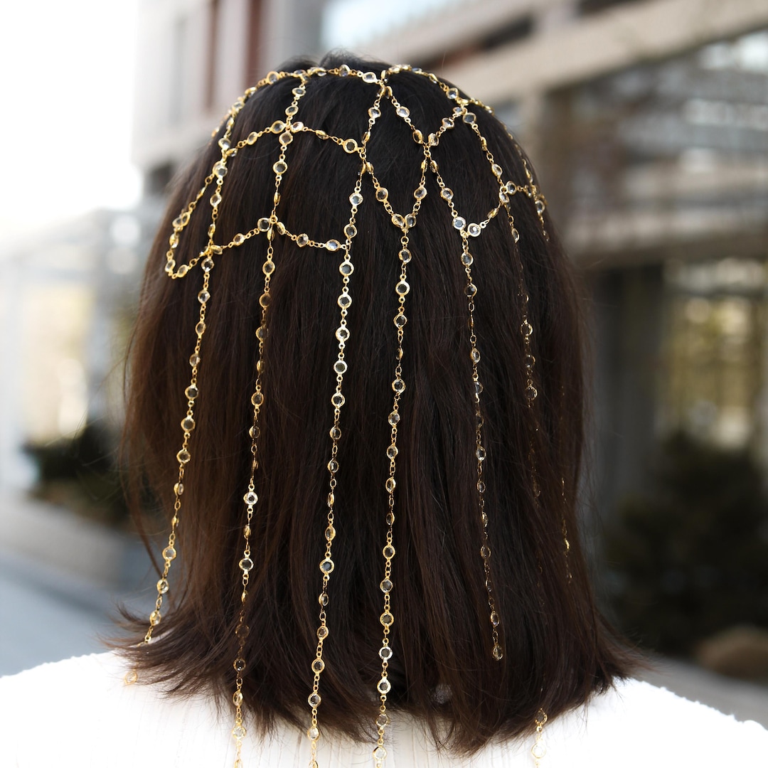 Metal Crown With Crystals and Draped Chains, Jewelry Steel Boho ...