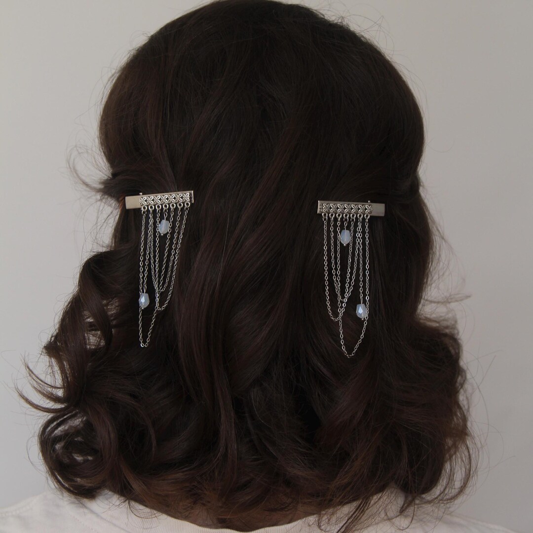 Boho Flower Hair Clip With Chains, Fairycore Floral Hairpiece ...