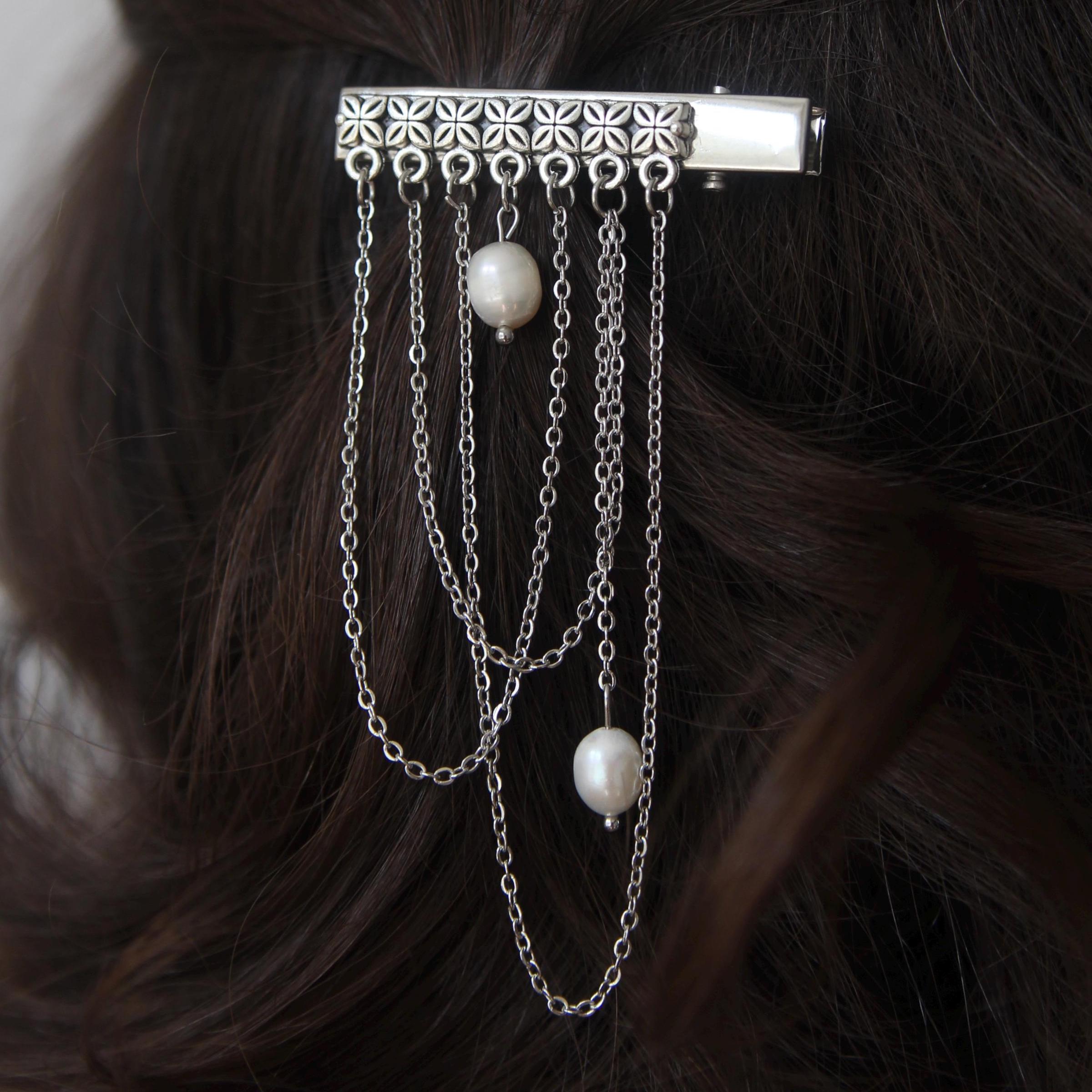 Boho Flower Hair Clip With Chains, Fairycore Floral Hairpiece ...