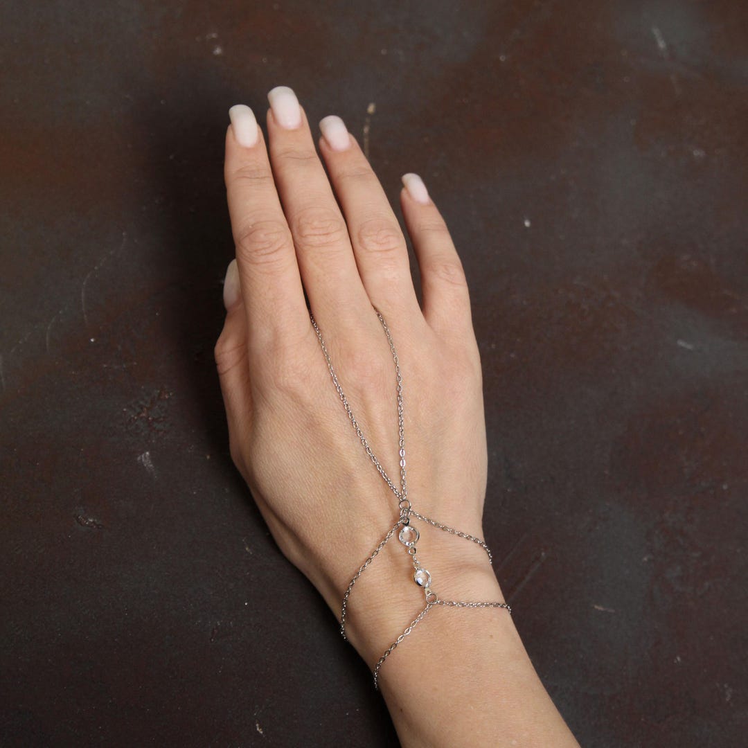 Gold or Silver Hand Chain With Crystals, Bohemian Slave Bracelet for ...