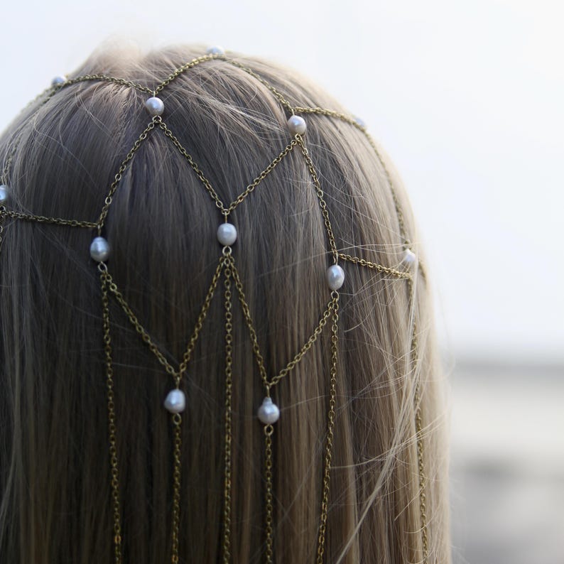 Pearl Hair Chain Headpiece for Women, Drape Metal Hair Jewelry With ...