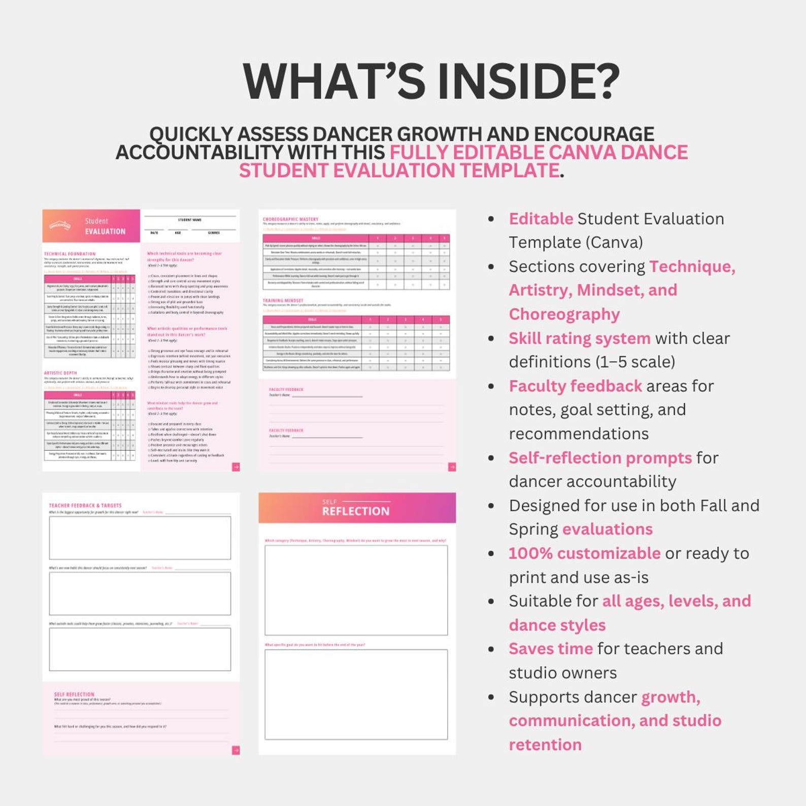 Editable Dance Student Evaluation Template | Technique & Artistry ...