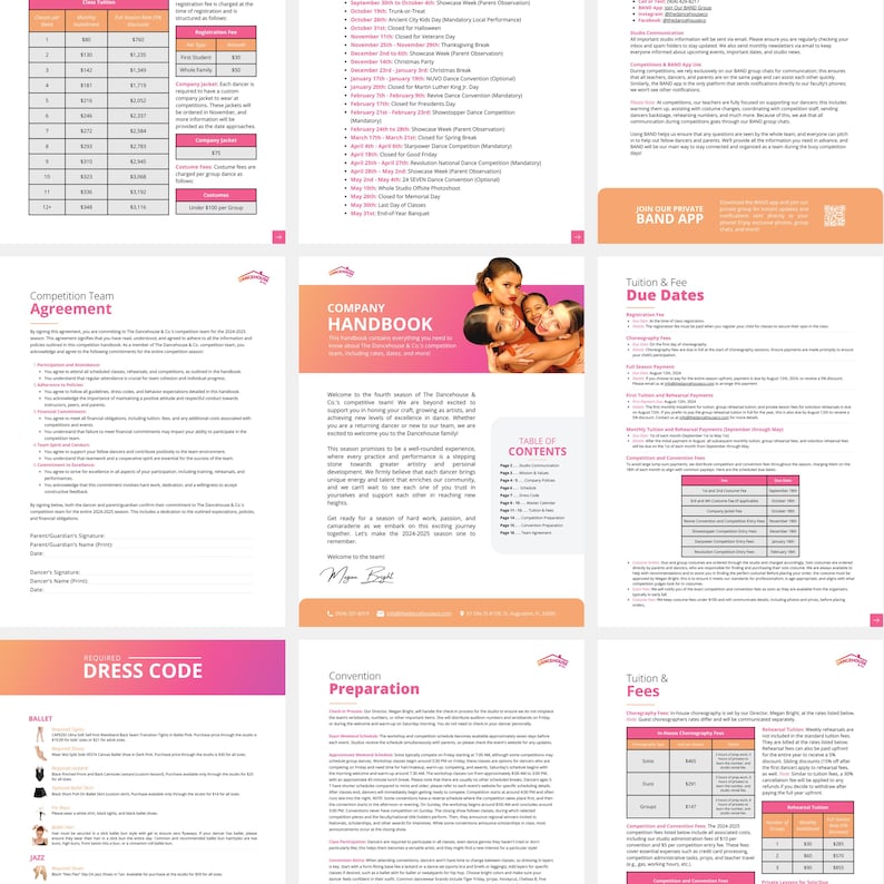 Editable Competitive Dance Company Handbook Template | Canva Studio ...