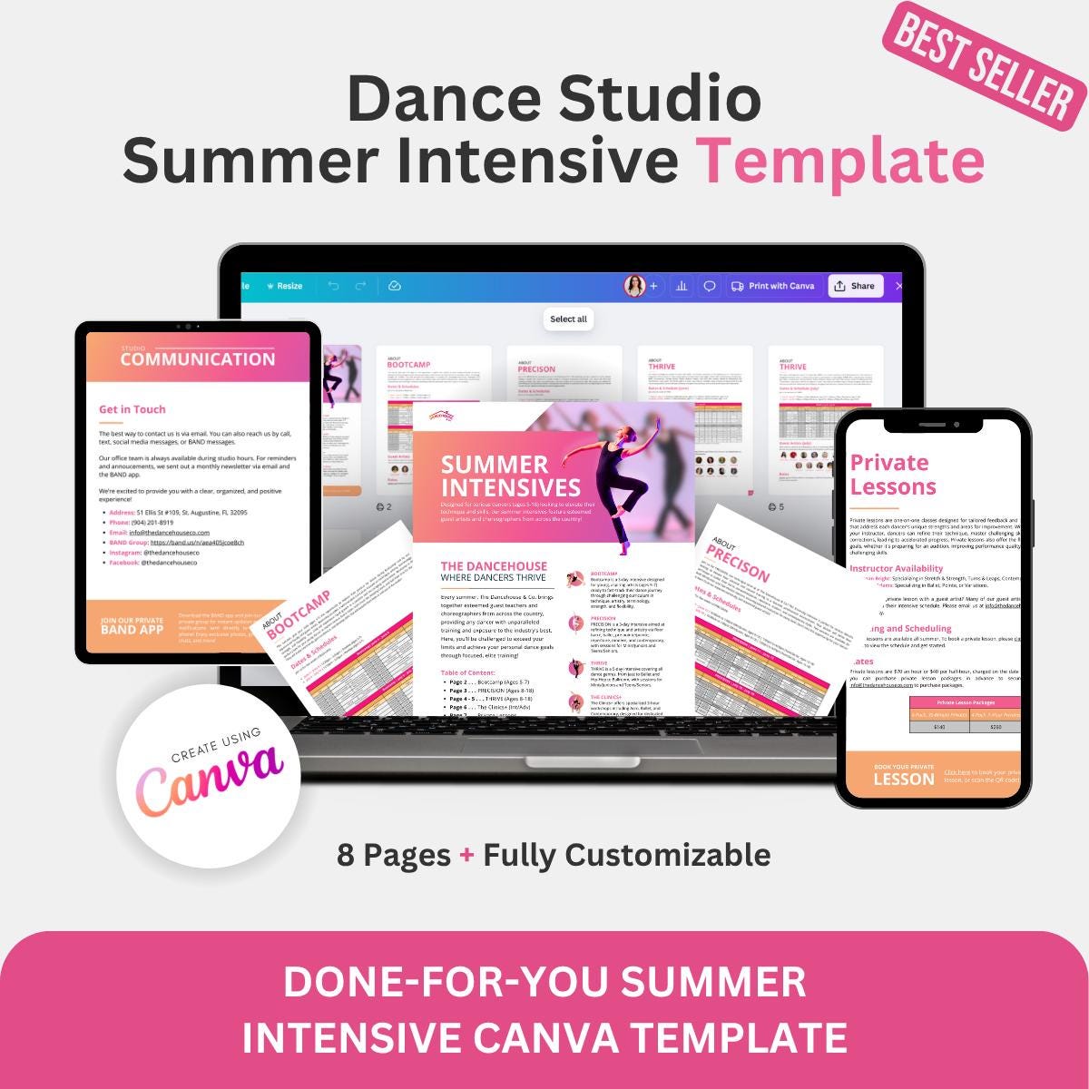 Editable Summer Intensive Dance Program Template | Canva Dance Studio Guide | Studio Packet for ...