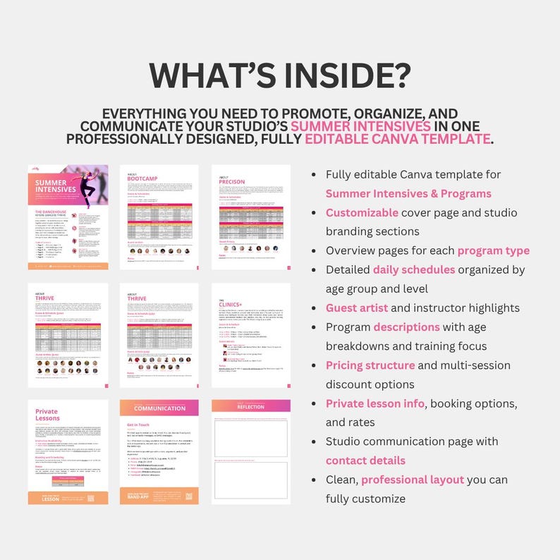 Editable Summer Intensive Dance Program Template | Canva Dance Studio Guide | Studio Packet for ...