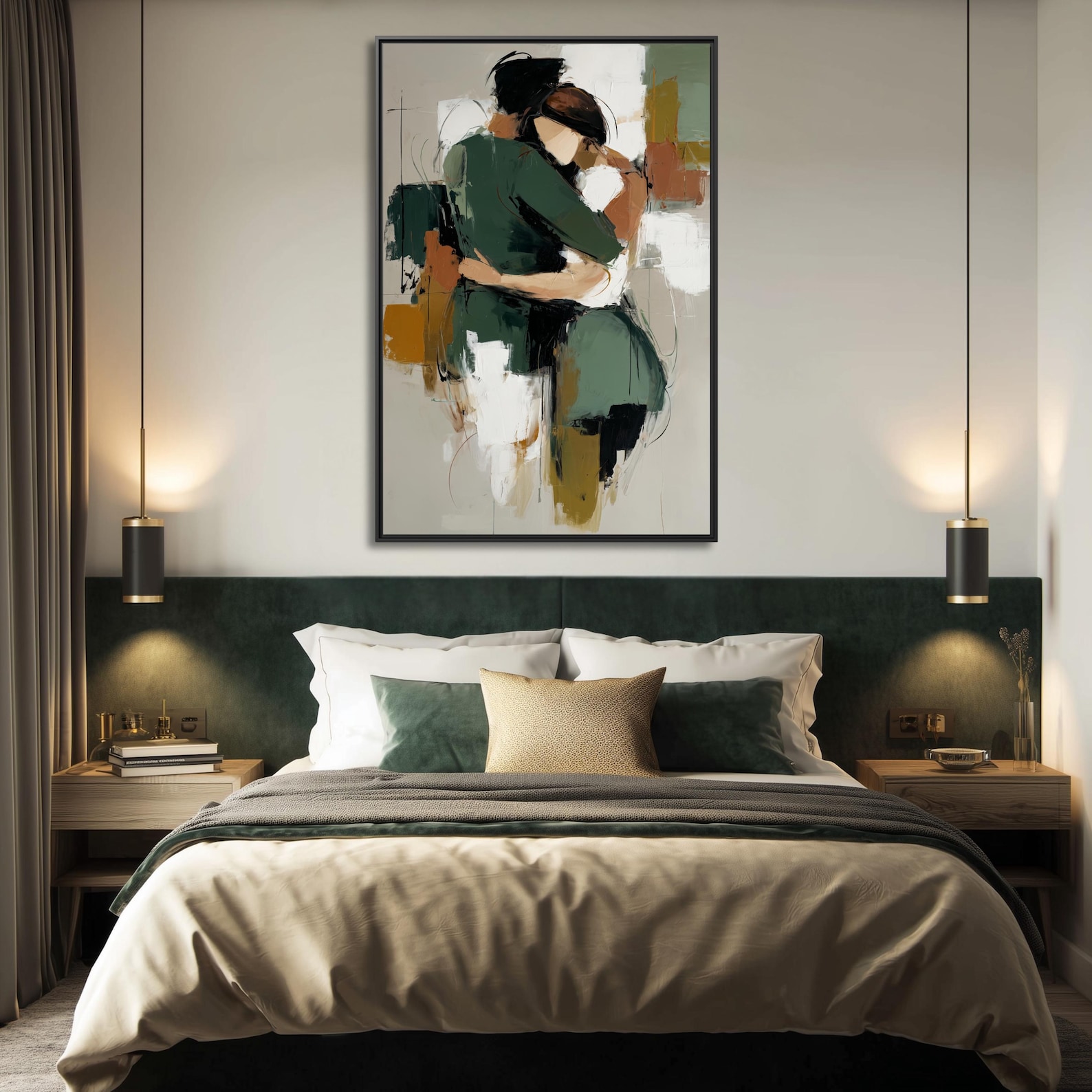 Abstract Couple Embrace Framed Canvas | Modern Minimalist Love Art ...