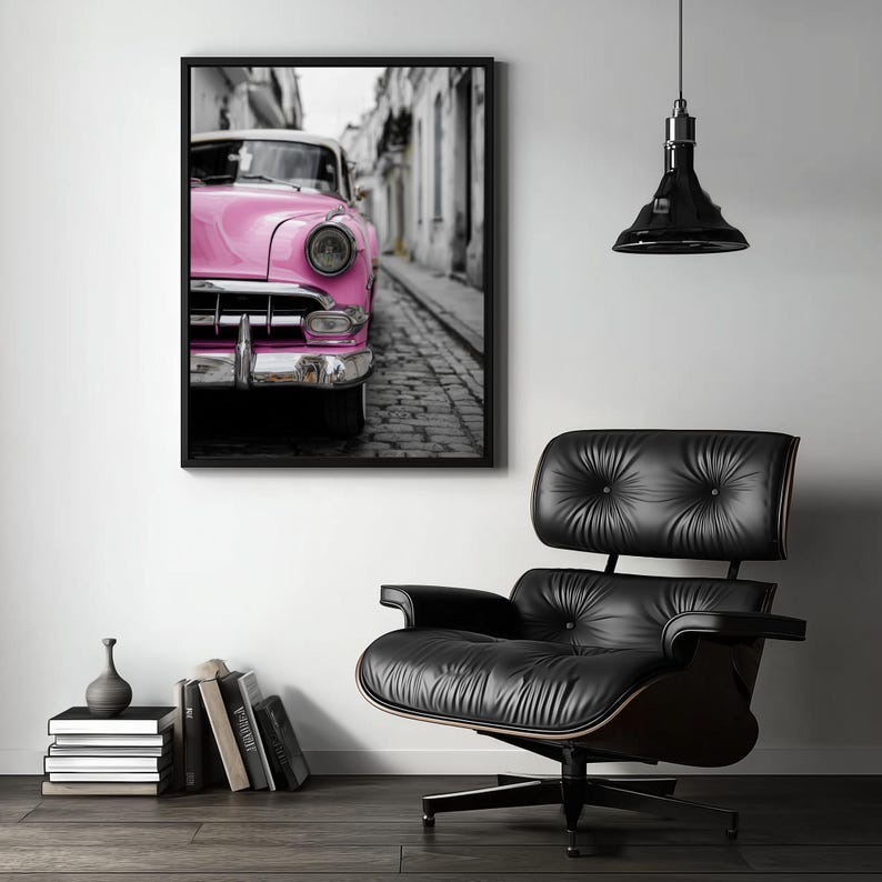 Vintage Pink Car Poster Print | Classic Automobile Wall Art | Cinematic ...