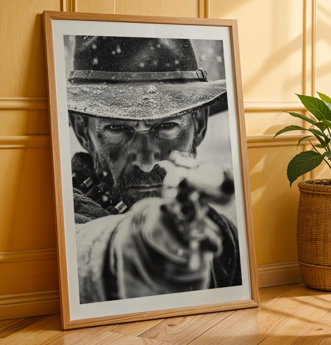 Western Black and White Outlaw Gunfight Photography Print Snowy Cowboy ...