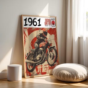 Vintage Japanese Motorcycle Art Poster Retro Wall Decor Japanese Wall ...