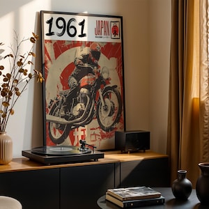 Vintage Japanese Motorcycle Art Poster Retro Wall Decor Japanese Wall ...