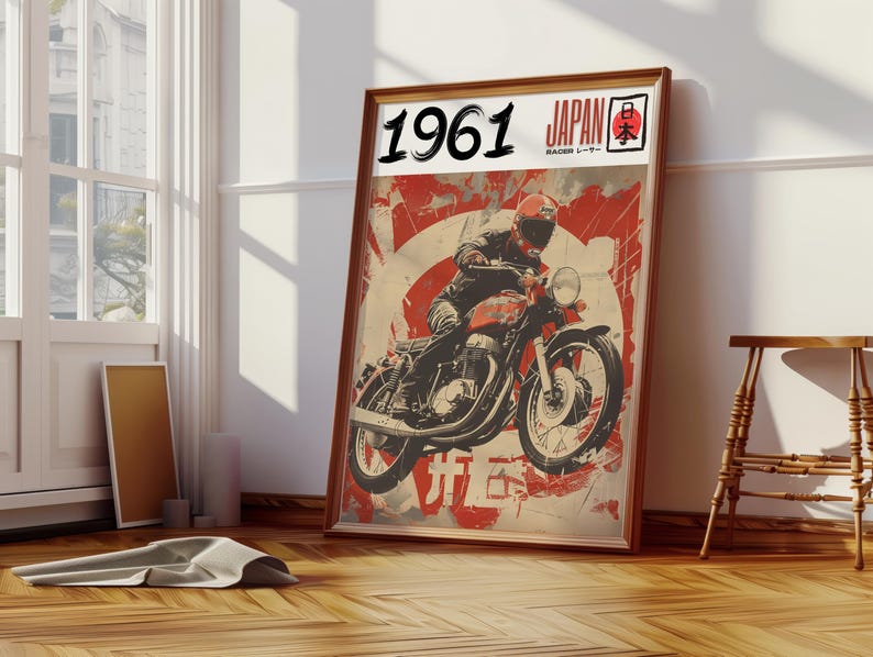 Vintage Japanese Motorcycle Art Poster Retro Wall Decor Japanese Wall ...