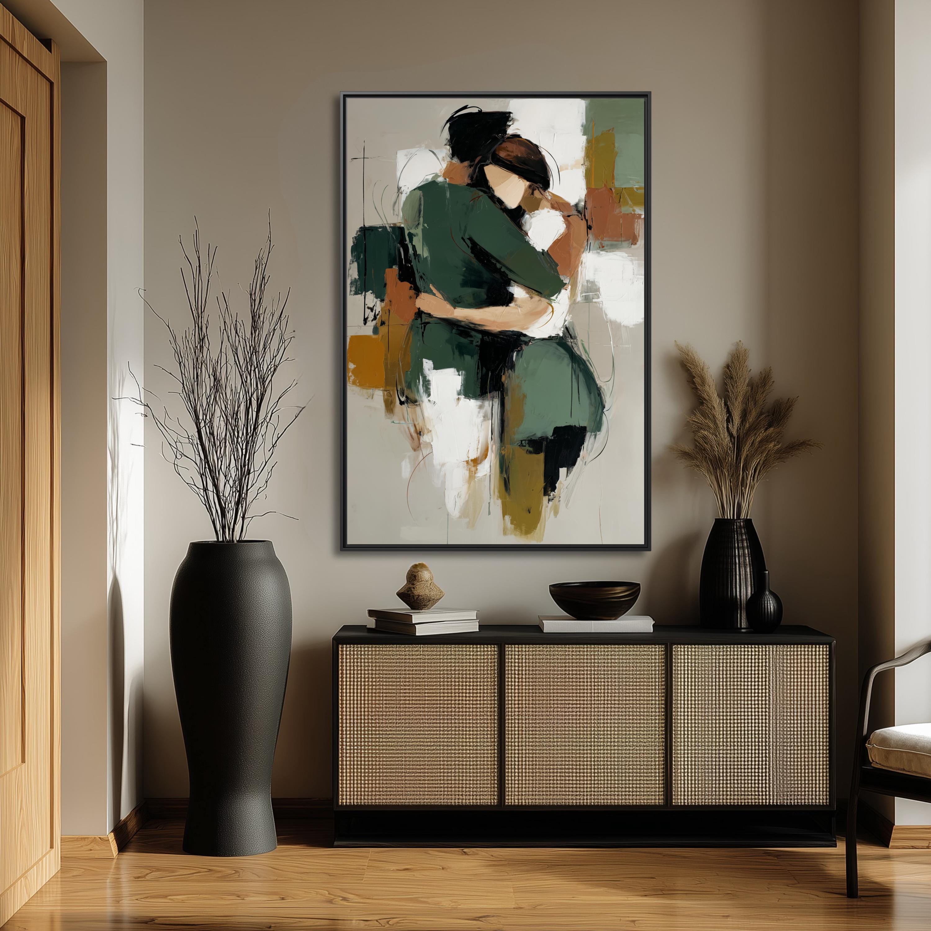 Abstract Couple Embrace Framed Canvas | Modern Minimalist Love Art ...