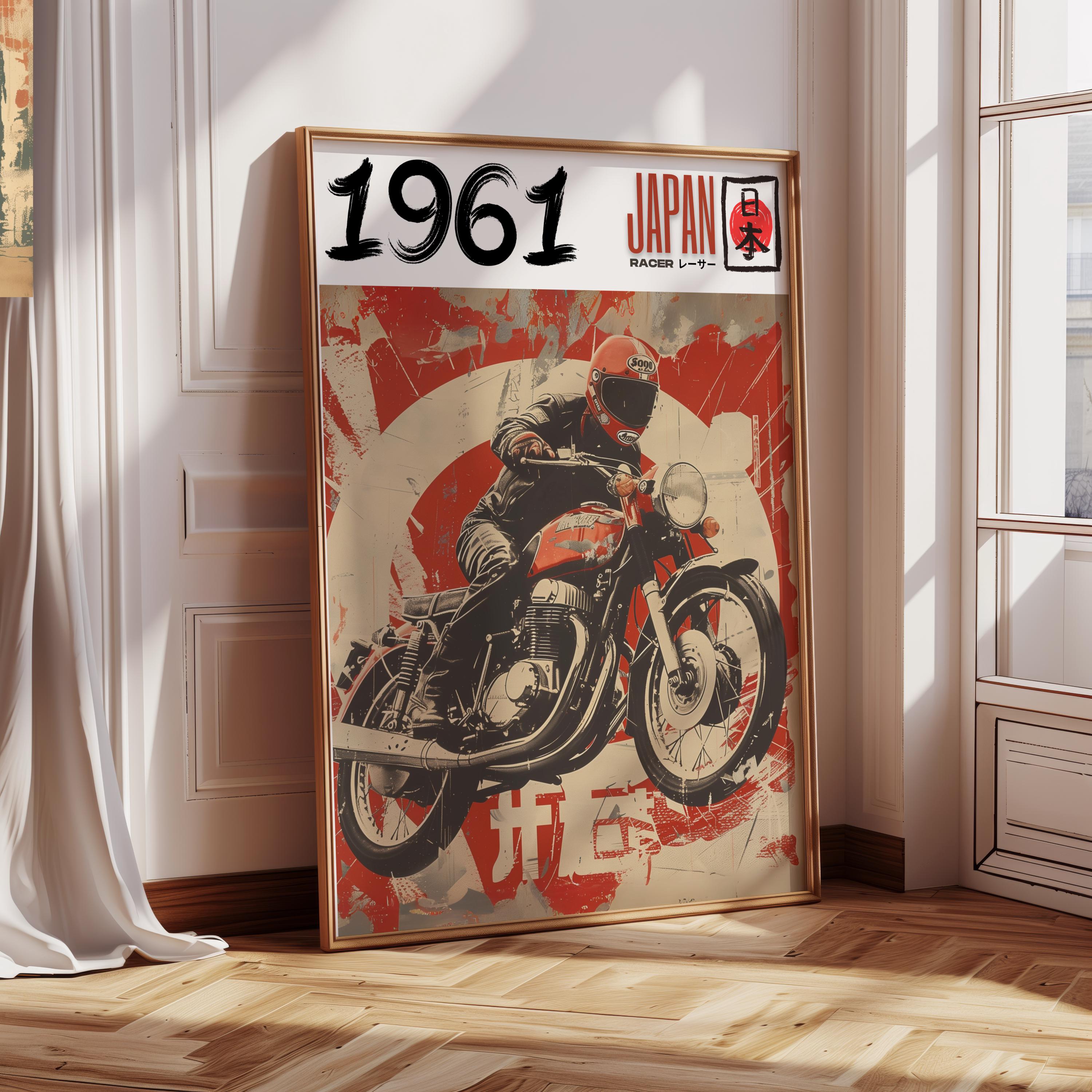 Vintage Japanese Motorcycle Art Poster Retro Wall Decor Japanese Wall ...
