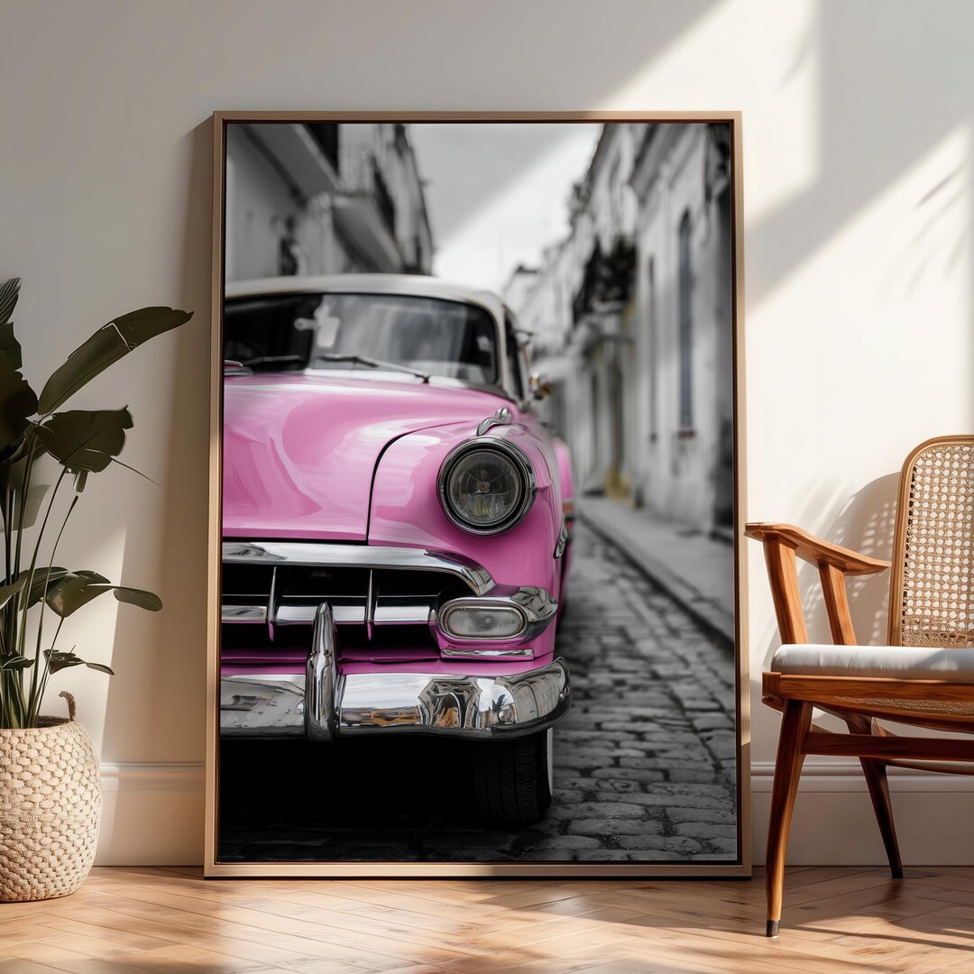Vintage Pink Car Poster Print | Classic Automobile Wall Art | Cinematic ...