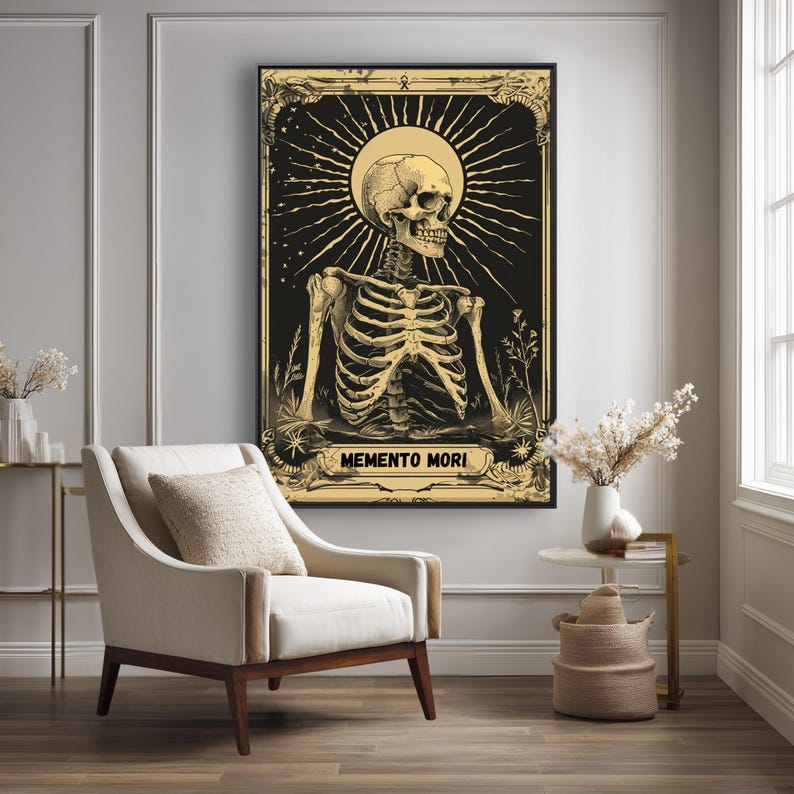 Memento Mori Skeleton Tarot Wall Art Vintage Occult Canvas Gothic Dark ...
